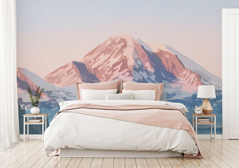 Rocky Mountain Wall Decal / Sunset Peel and Stick Green - Etsy