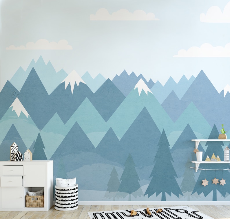 Ice Blue Mountains Wall Decal // Wallpaper // Self Adchesive | Etsy