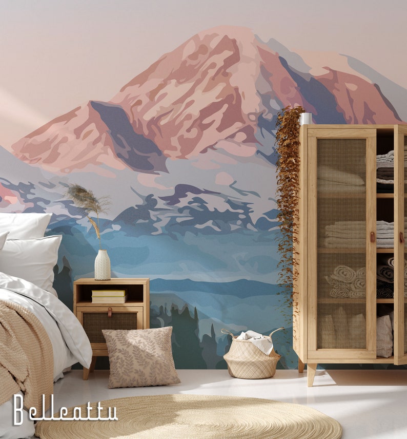 Rocky Mountain Wall Decal / Sunset Peel and Stick Green - Etsy