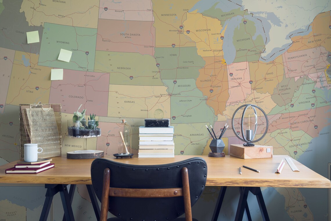 United States Map Wallpaper // Travel Map USA Map Wall Art - Etsy Canada