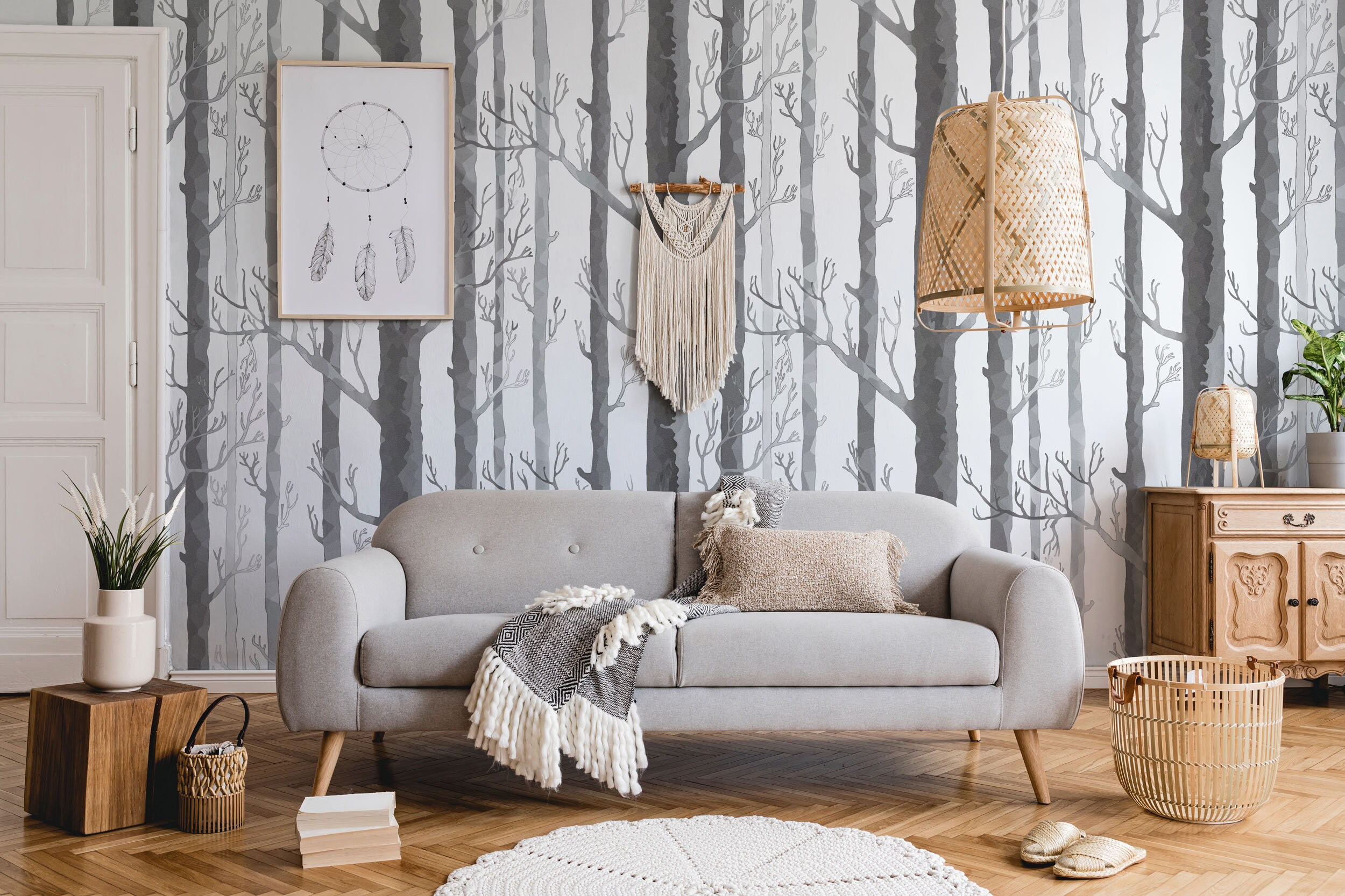 Scandinavian Birch Tree Forest Wall Decal / Woodland Wallpaper - Etsy
