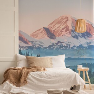 Rocky Mountain Wall Decal / Sunset Peel and Stick Green Mountain ...