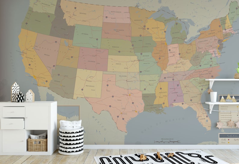 United States Map Wallpaper // Travel Map USA Map Wall Art | Etsy