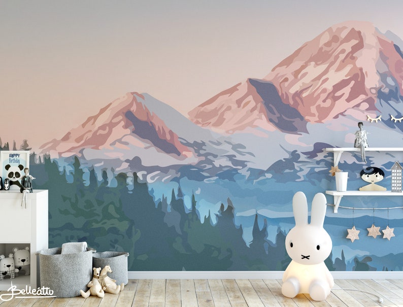 Rocky Mountain Wall Decal / Sunset Peel and Stick Green - Etsy