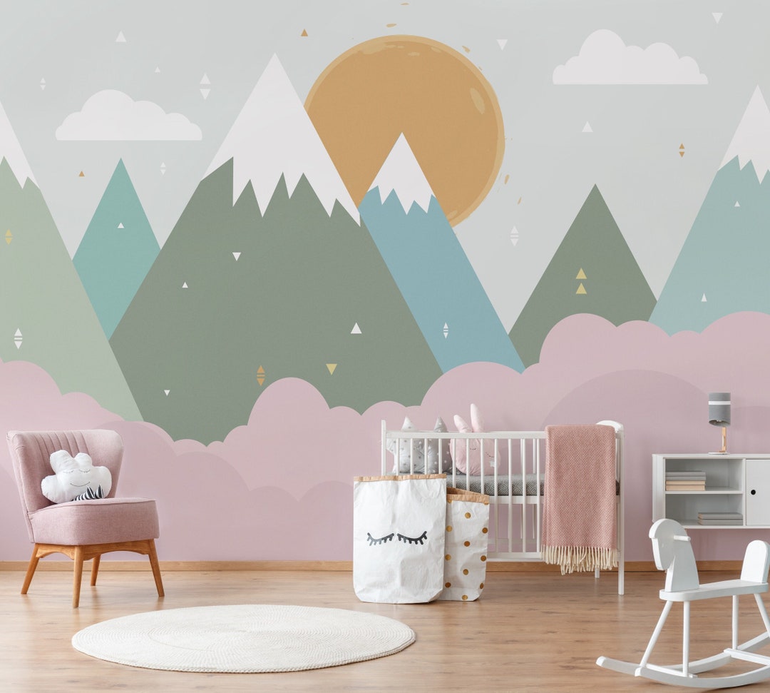 Modern Green Hills Mountain Wall Decal / Peel and Stick Green Mountain ...