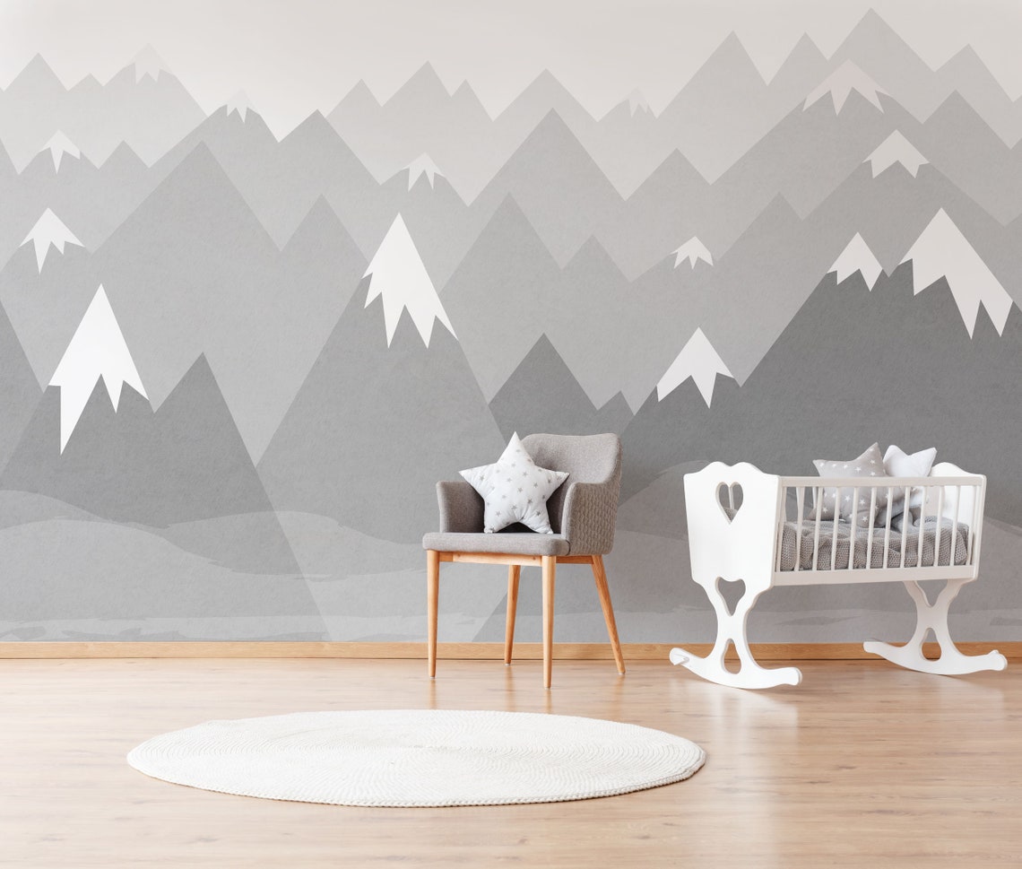 Light Gray Mountains Wall Decal // Wallpaper // Self Adchesive - Etsy