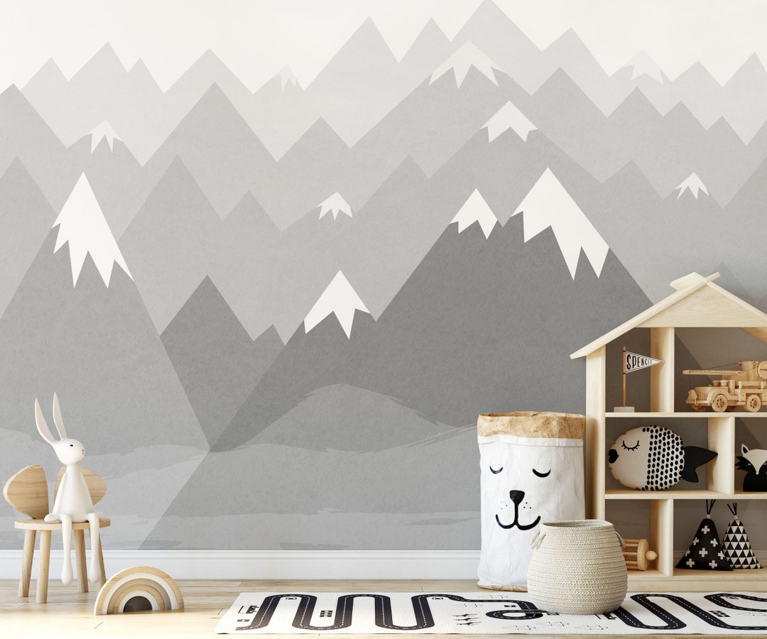 Light Gray Mountains Wall Decal // Wallpaper // Self Adchesive ...