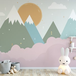 Modern Green Hills Mountain Wall Decal / Peel and Stick Green Mountain ...