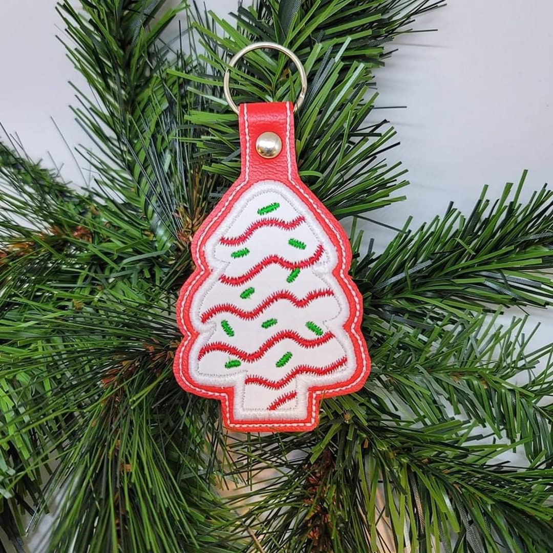 Christmas Tree Snack Cake Keychain, Embroidered, Appliqué Keyfob ...