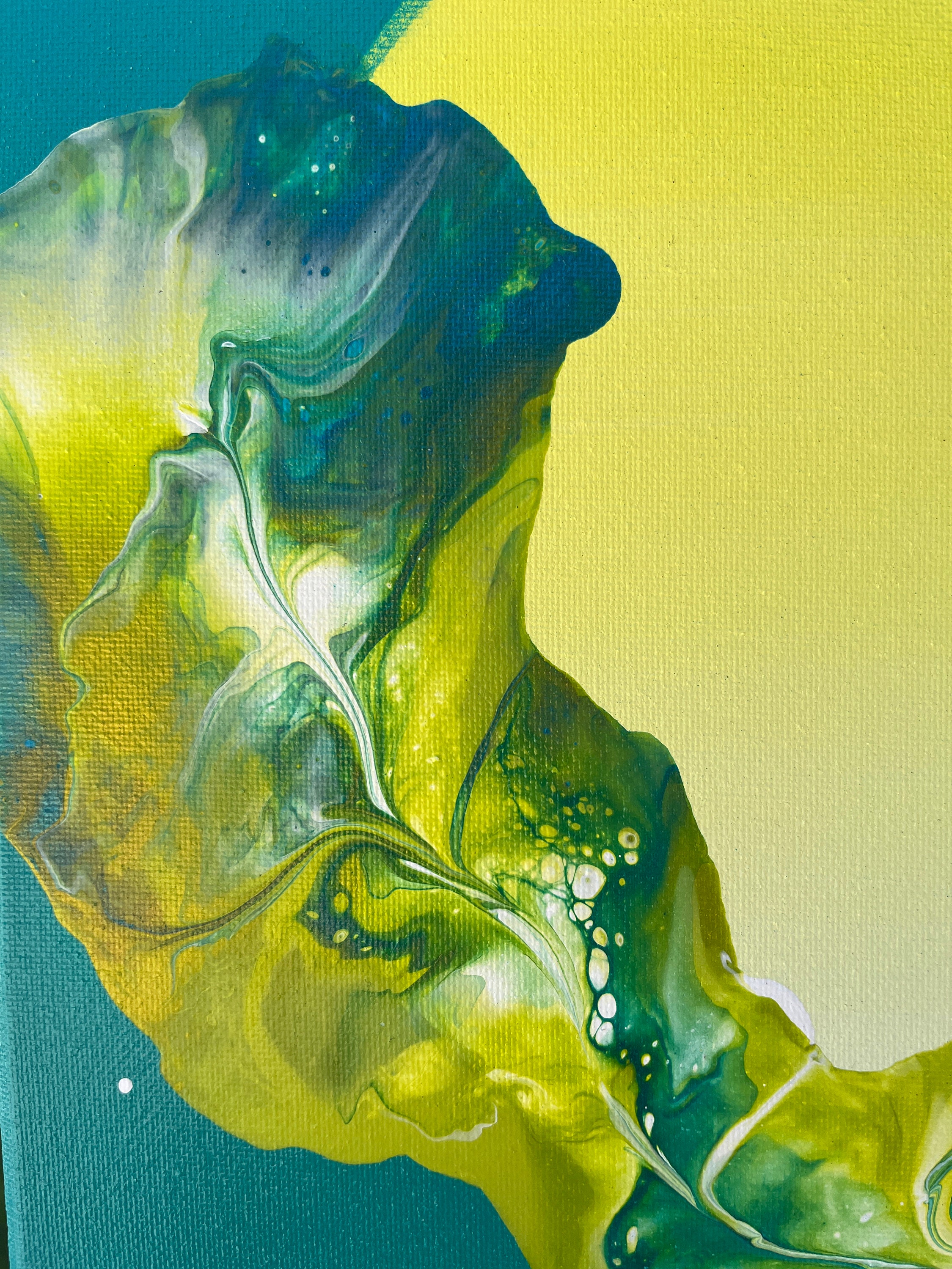 Turquoise Yellow Ombre Moon Inspired Painting 12x12 Abstract Artwork in ...