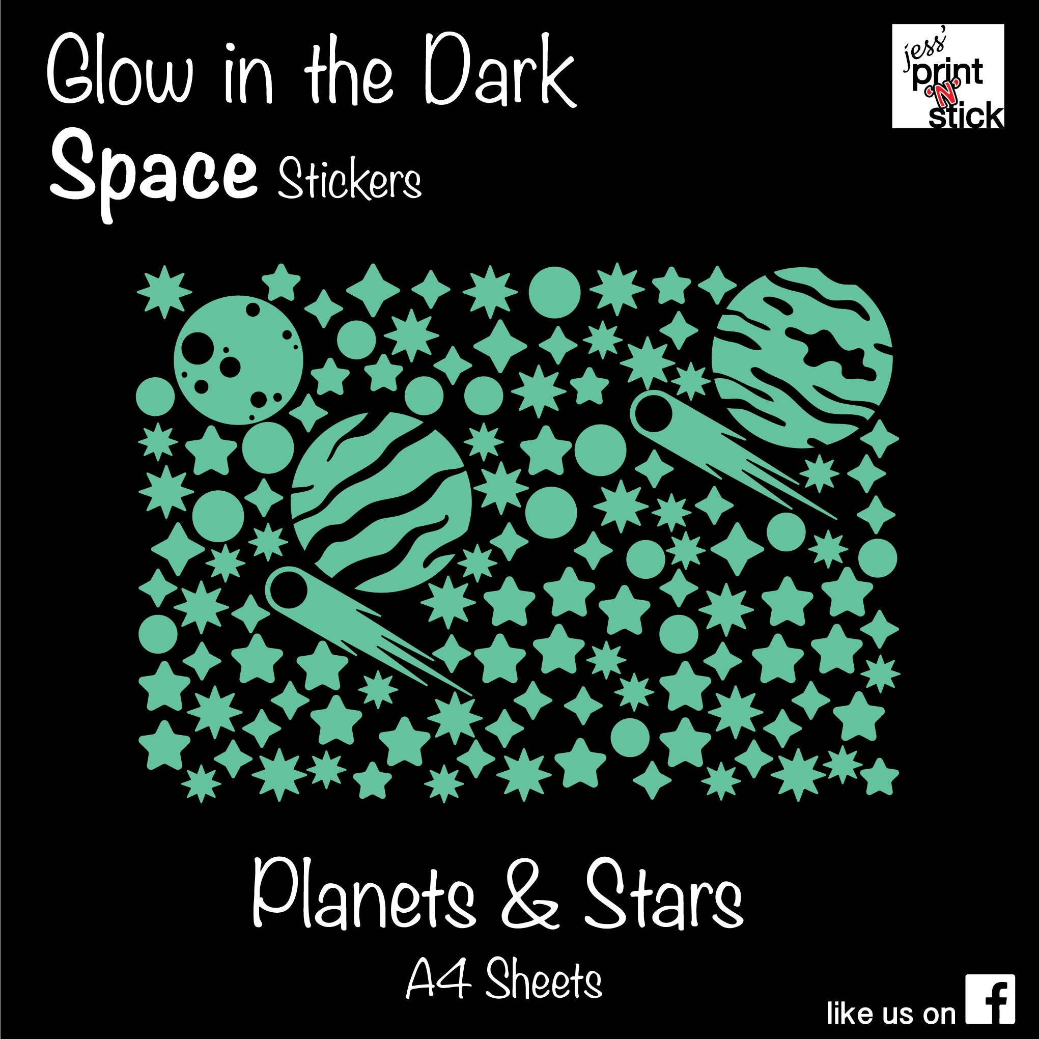 Space Stars Planets Wall Ceiling Stickers Glow in the Dark Bedroom X1 ...