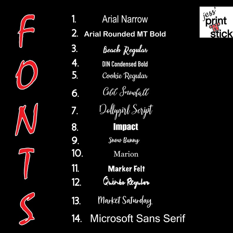 300mmw - Custom Word Stickers - Various Colours-fonts-car Decals - Etsy ...