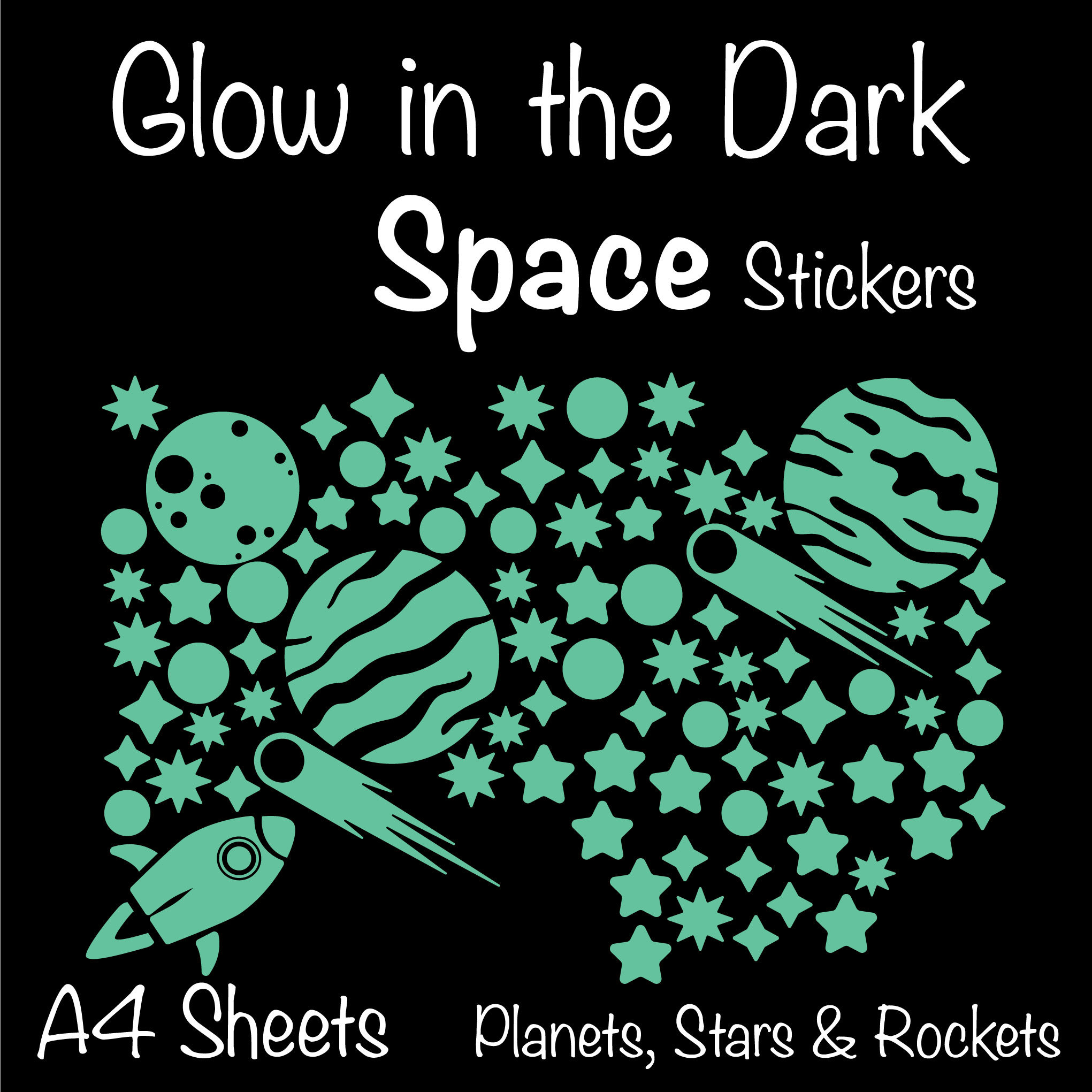 Space Stars Planets Wall Ceiling Stickers Glow in the Dark Bedroom X1 ...