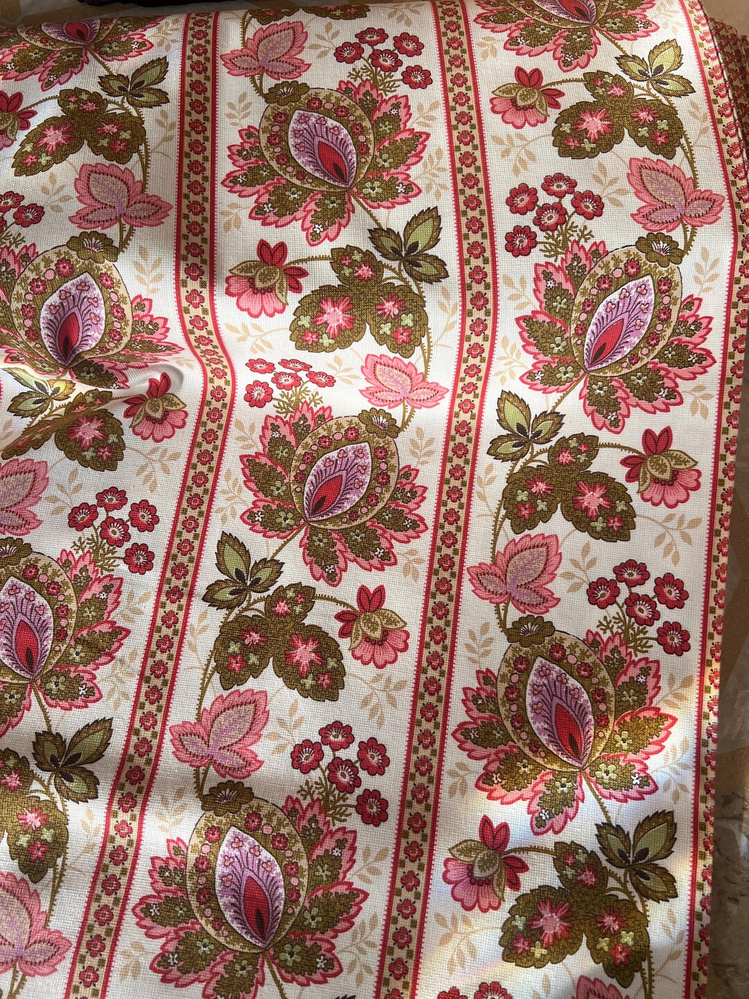 Vintage Waverly “paisley Stripe” Floral Fabric, Unused Mid Century ...