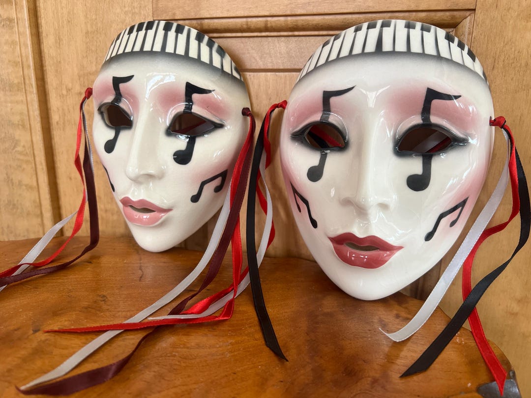Vintage Theater Masks, Ceramic Face, Anthropomorphic, 1980s Decor, Face ...