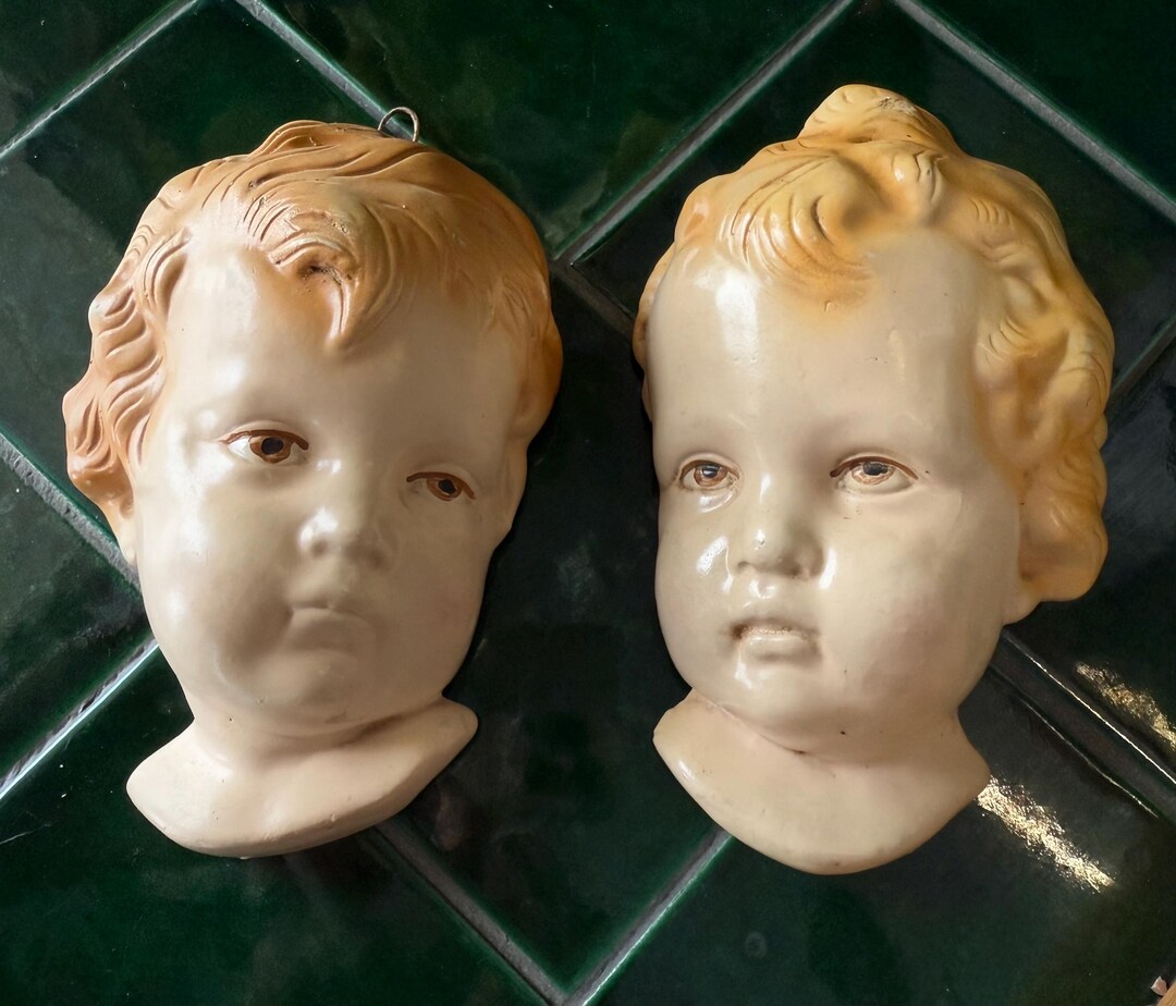 Ceramic Cherub Wall Art Cherubs Baby Face Heads Vintage Home Decor Mid ...