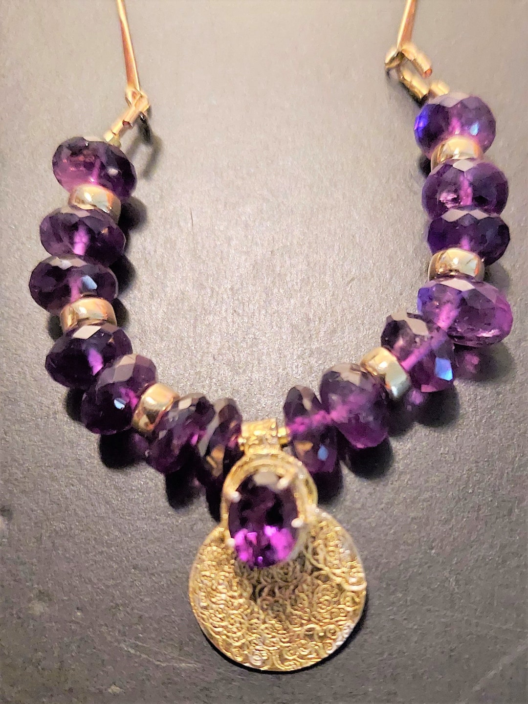 Purple Natural Amethyst Necklace, Raw Amethyst Stone Pendant Necklace ...
