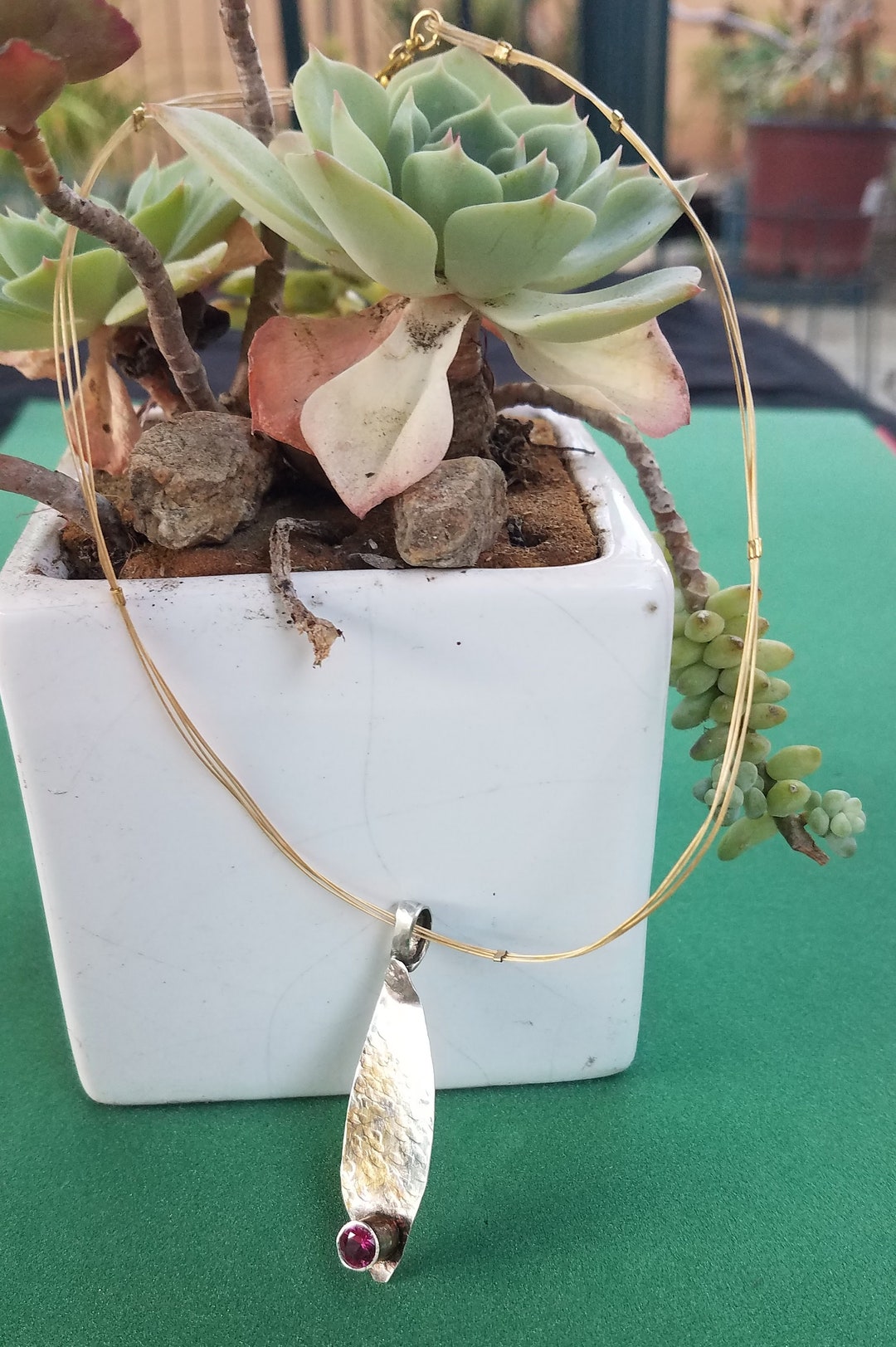 Handcrafted Ruby Falling Leaf Pendant, Artisan Embellished Gold ...