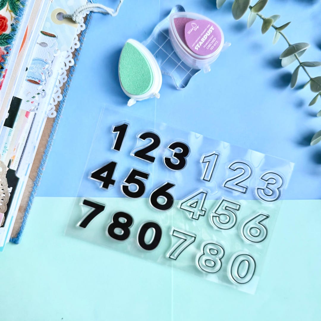 Number Stamp Set - Solid & Outline Numbers Stamps - Digit Silicone ...