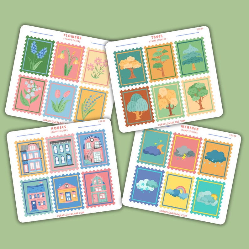 Decorative Stamp Stickers Stamp Sticker Sheet Journaling Stickers Happy ...