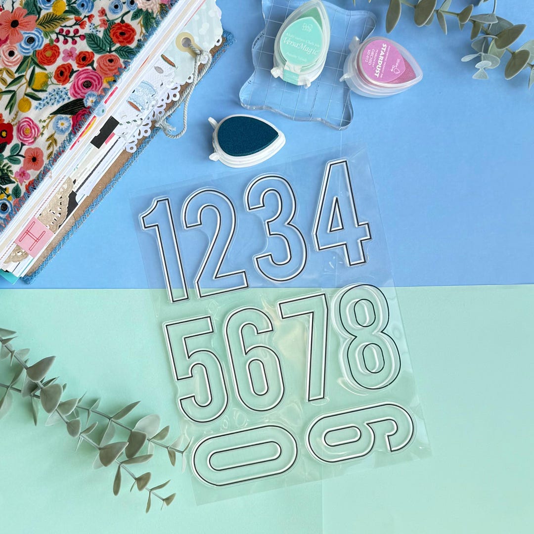 Number Stamp Set - Large Outline Numbers Stamps - Digit Silicone Stamps ...