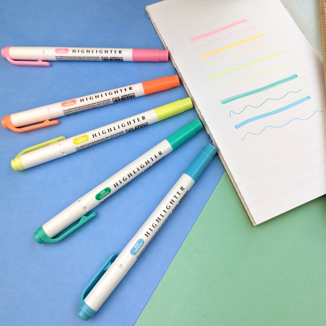 Highlighter Pen Pack - Double Ended Highlighters - Coloured Highlighter ...