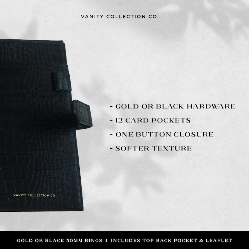 Noir Signature — Premier A5 Planner | Black Croc Ring Binder, Luxury 6 ...