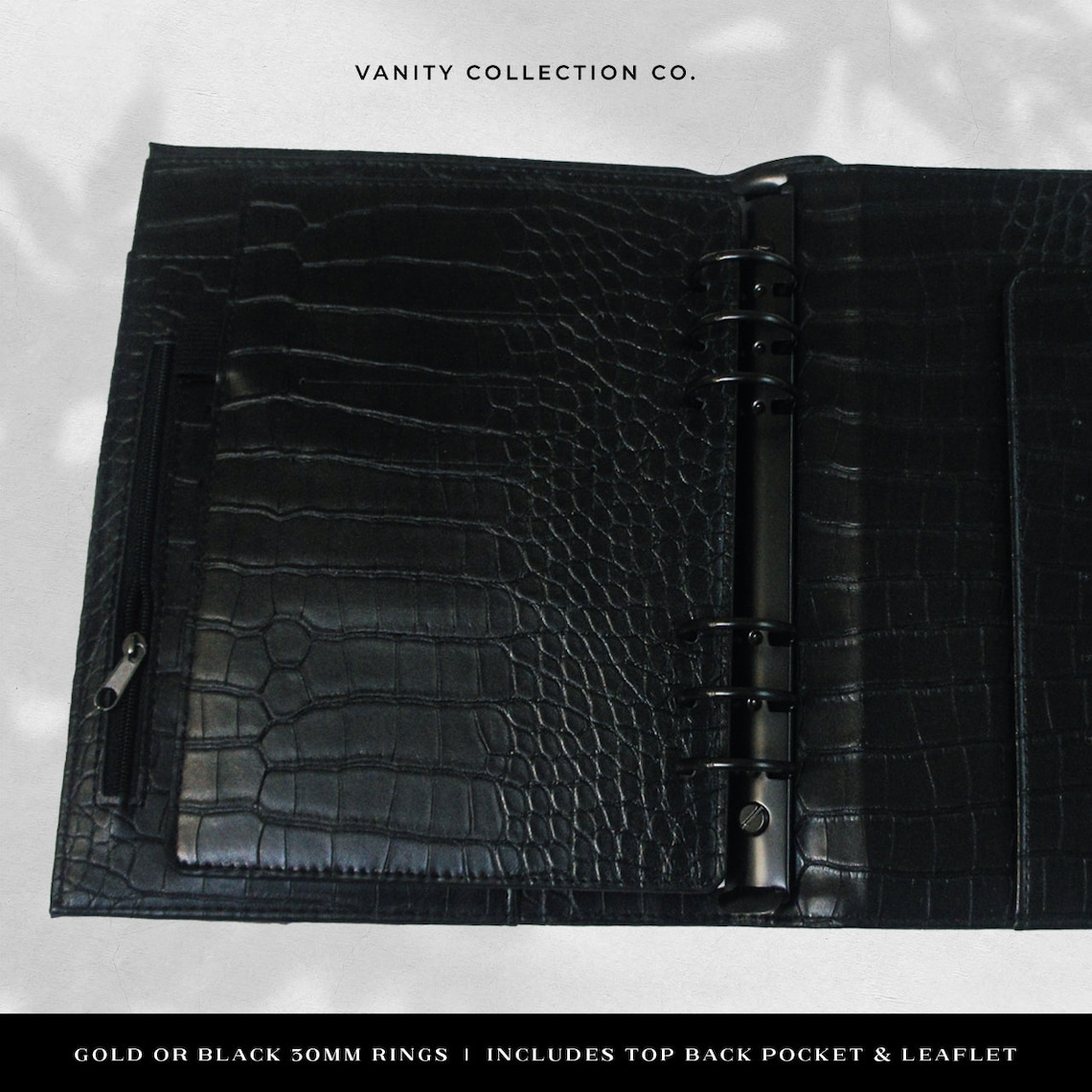 Noir Signature — Premier A5 Planner | Black Croc Ring Binder, Luxury 6 ...