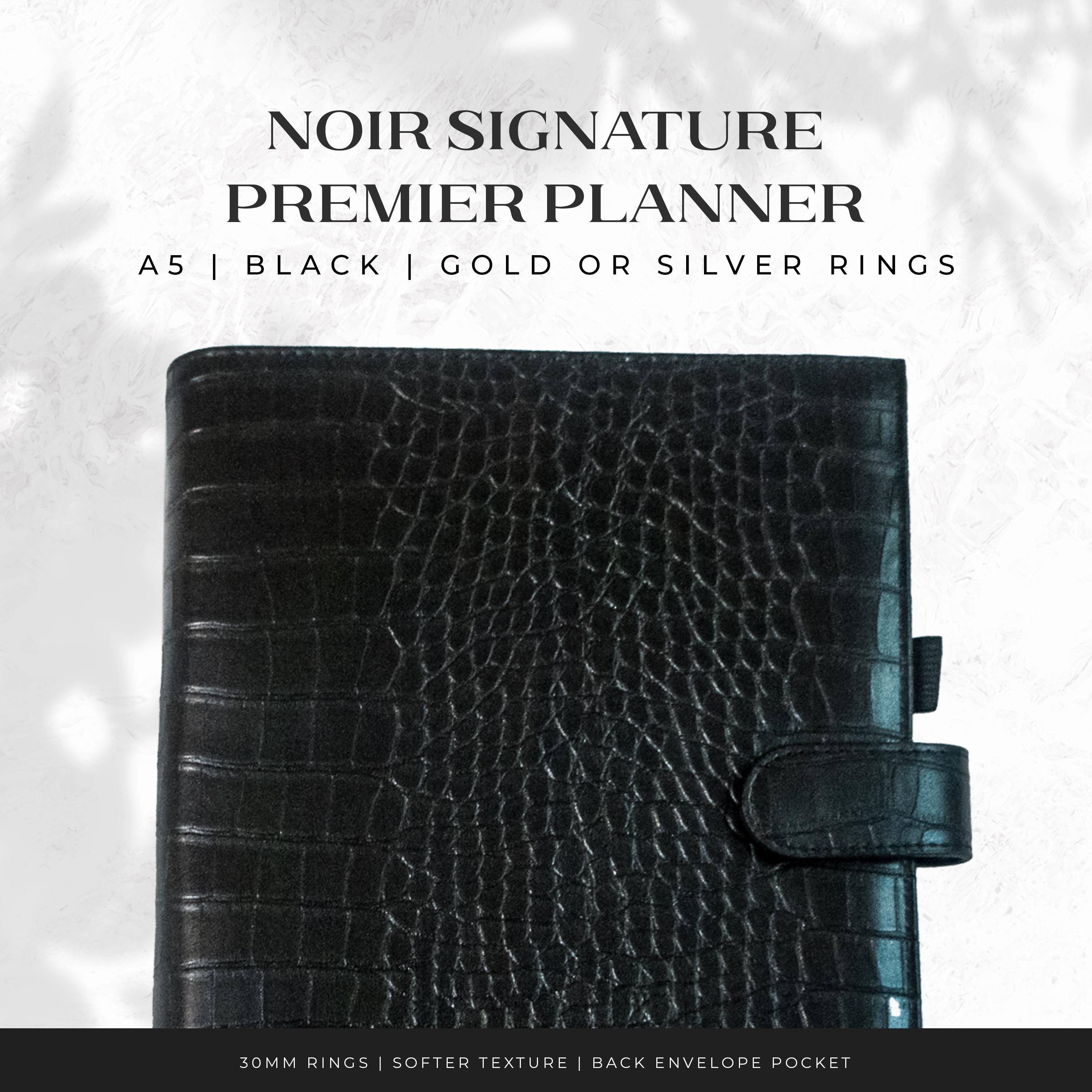 Noir Signature — Premier A5 Planner | Black Croc Ring Binder, Luxury 6 ...
