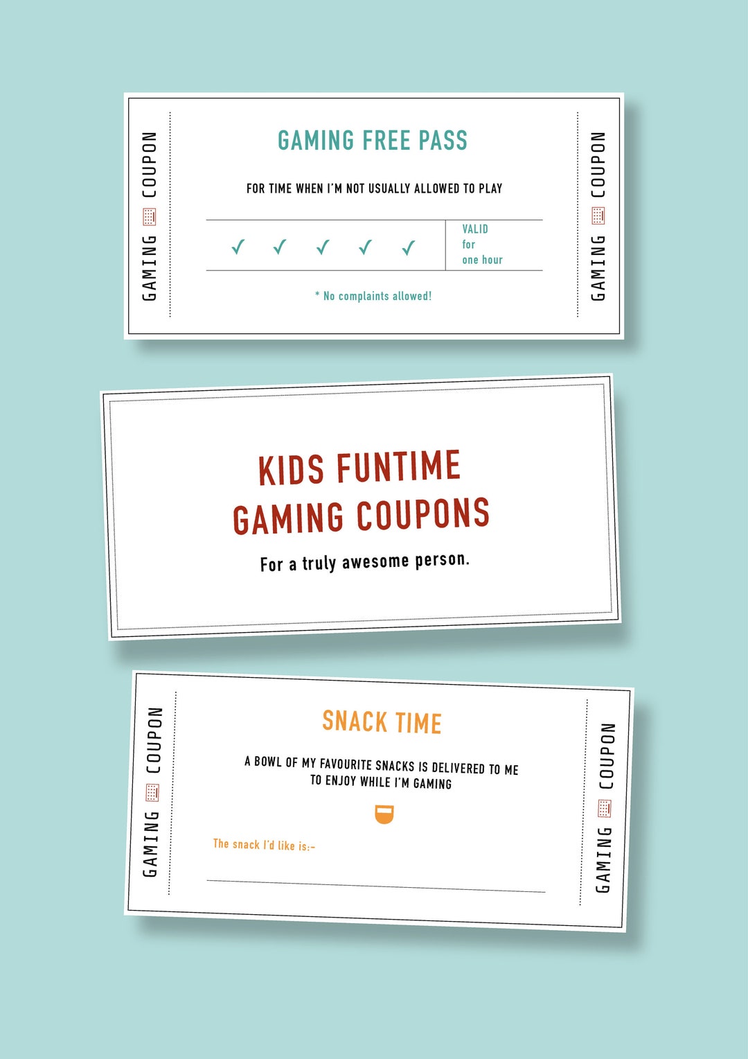 Kids GAMING Coupon Book - 10 Printable Coupons for Games Popular Right ...