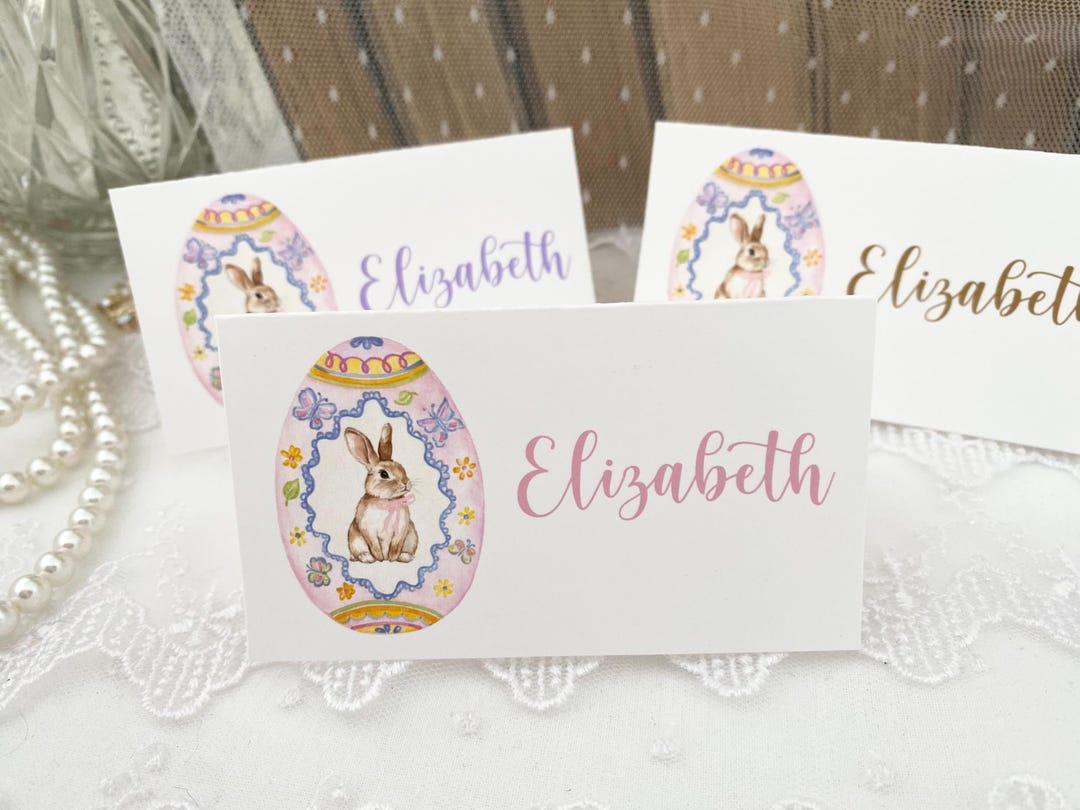 Printed Colorful Easter Egg Bunny Easter Dinner Place Cards ...