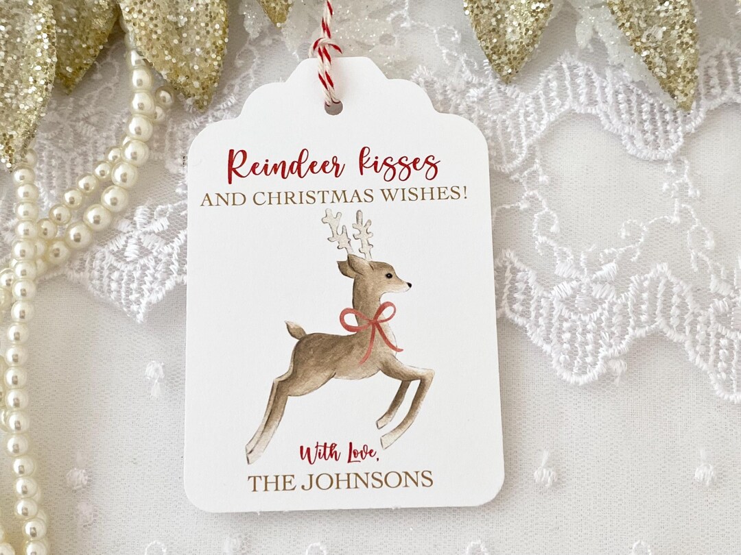 Reindeer Kisses Gift Favor Tags, Printed Christmas Reindeer Tags for ...
