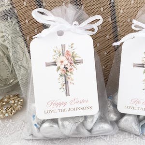 Printed Easter Pink Floral Cross Favor Gift Bags, Easter Candy Bags ...