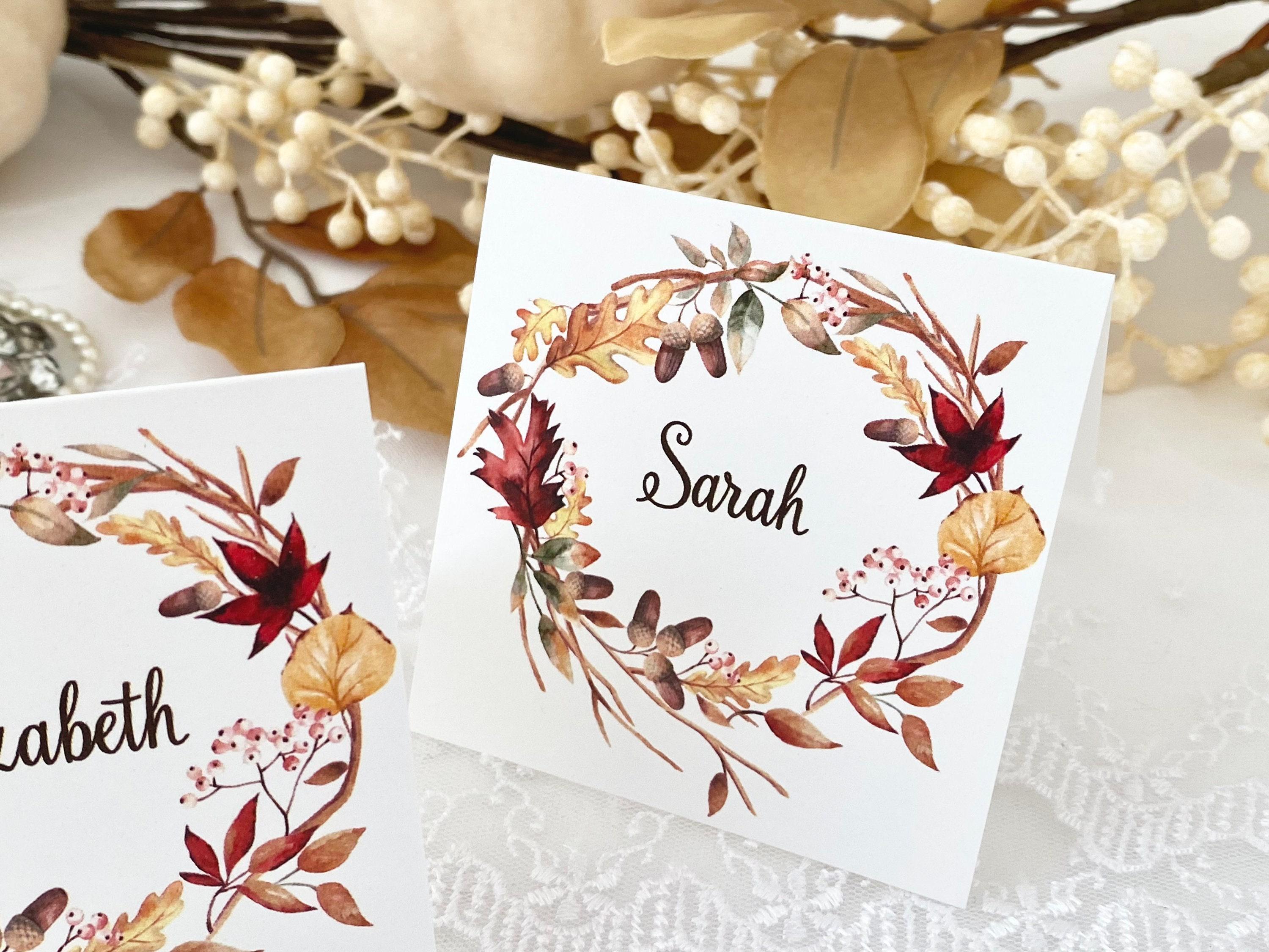 Fall Autumn Wreath Place Cards, Fall Leaves Thanksgiving Dinner Place ...