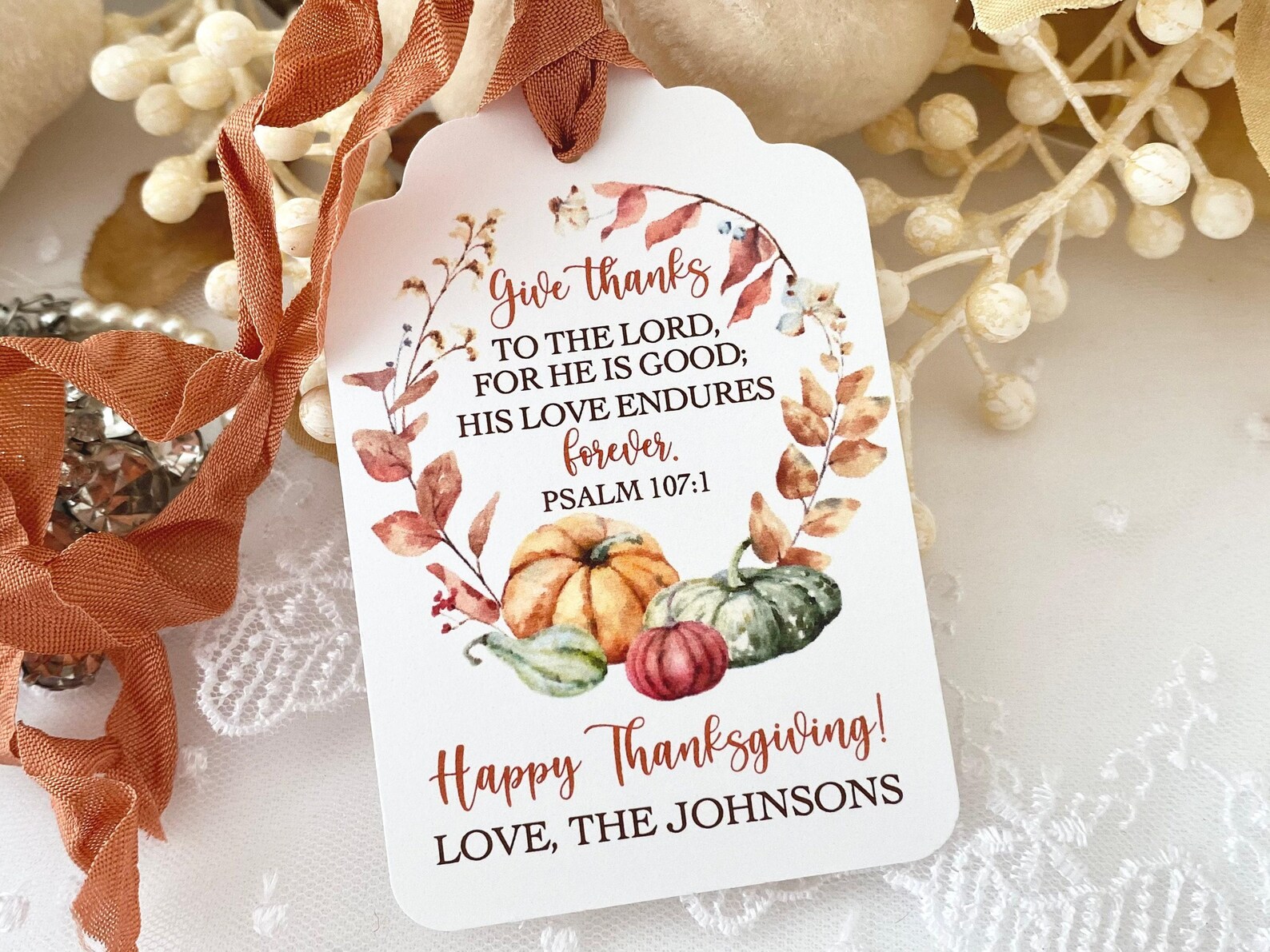 Bible Verse Scripture Thanksgiving Favor Tags, Give Thanks to the Lord ...