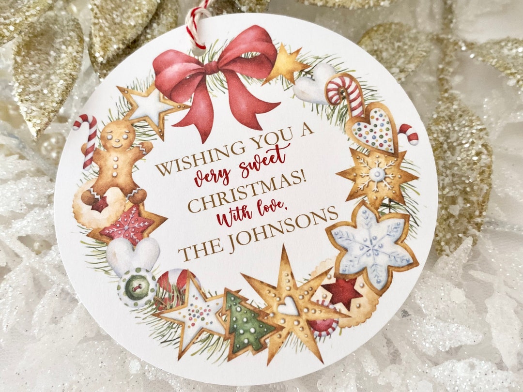 Personalized Christmas Candy Cane Tags Printed Cookie Wreath - Etsy