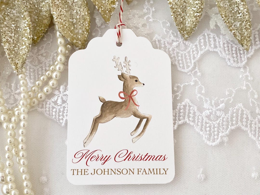 Printed Reindeer Christmas Gift Tags, Personalized Custom Christmas ...