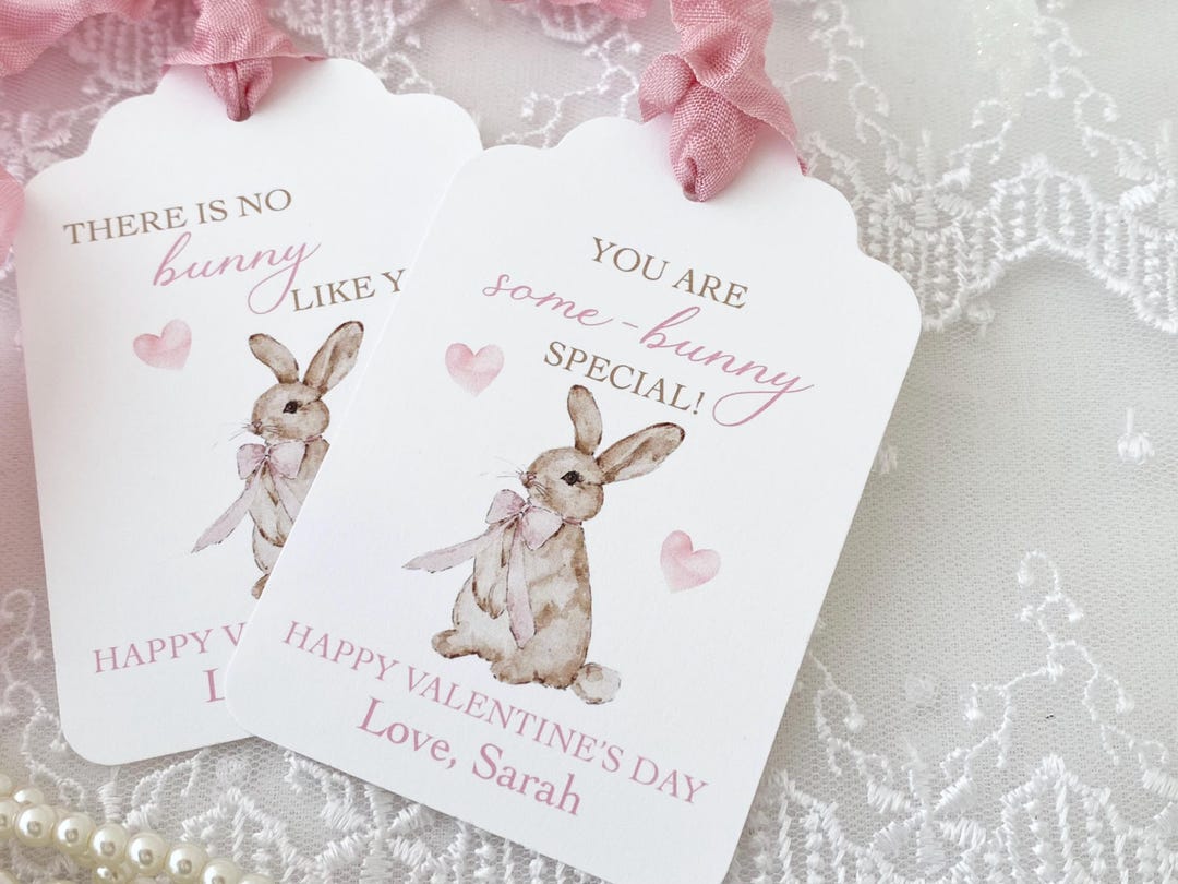 Printed Bunny Rabbit Valentine's Day Gift Tags, Personalized Valentine ...
