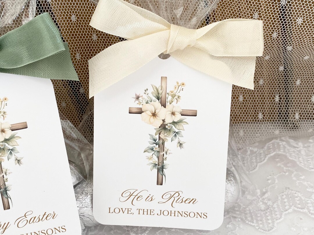 Easter Gift Bags, Floral Cross Gift Favor Candy Bags, He is Risen Happy ...