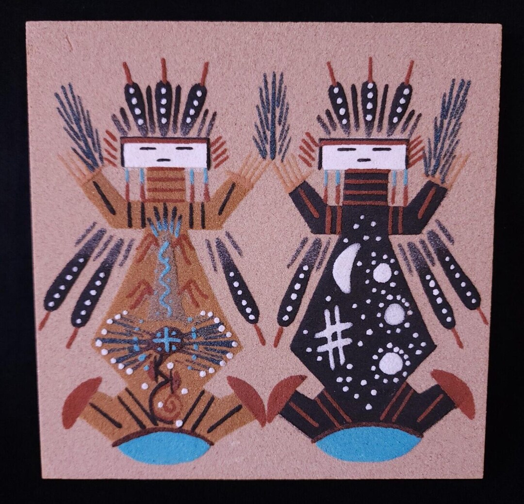 Vintage Native Navajo Mother Earth Night & Day Wall Sand Art Painting ...