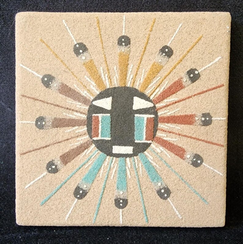 Vintage 1988 Native American Sun and Eagle Sand Painting Picture Art 4 ...