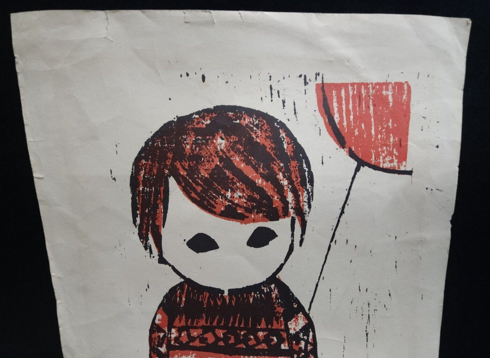 Mid Century Margery Niblock Little Boy Red Woodblock Print Signed Anime ...
