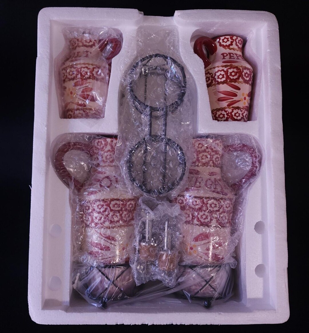 New Temptations Cranberry Old World Condiment Caddy Salt Pepper Shakers ...