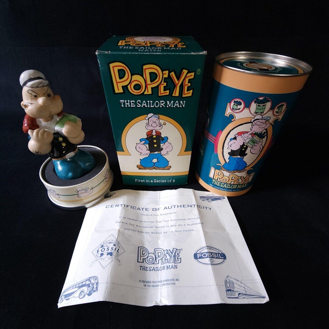 Rare Vintage 1994 Popeye the Sailor Fossil Figurine W/ Tin Box & Papers ...