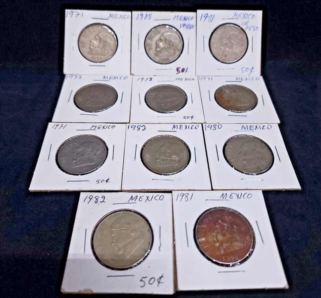 Lot of 11 Old Vintage Mexican Un Peso Coins 1971 - 1982 Fine Mexico ...