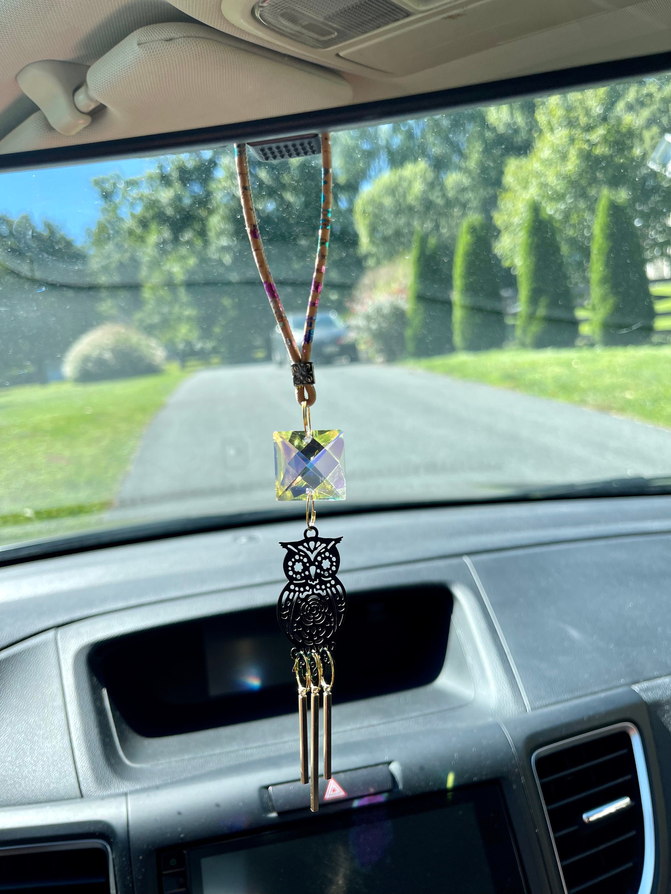 Car Charm, Owl, Sun Catcher, Mini Wind Chime, Rear View Mirror Hanging ...
