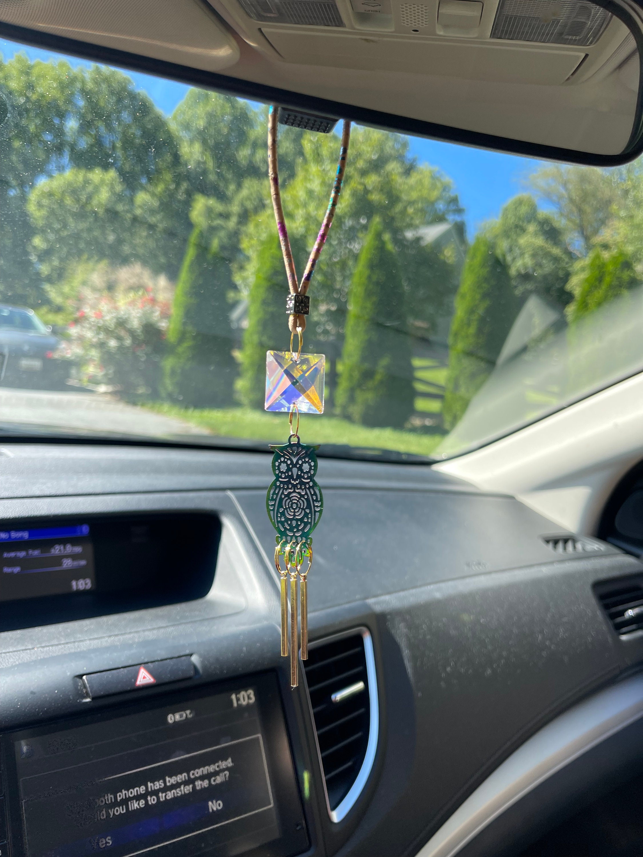 Car Charm, Owl, Sun Catcher, Mini Wind Chime, Rear View Mirror Hanging ...