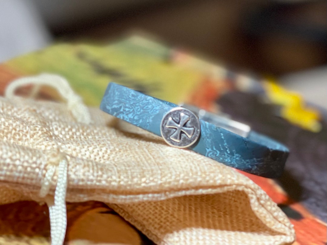 Natural Cork Bracelet Knights Templar Cross Beads Silver Color Magnetic ...