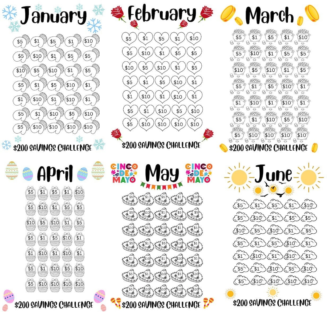 200 Dollar | Monthly Savings Challenge Printable Tracker Files | Budget ...
