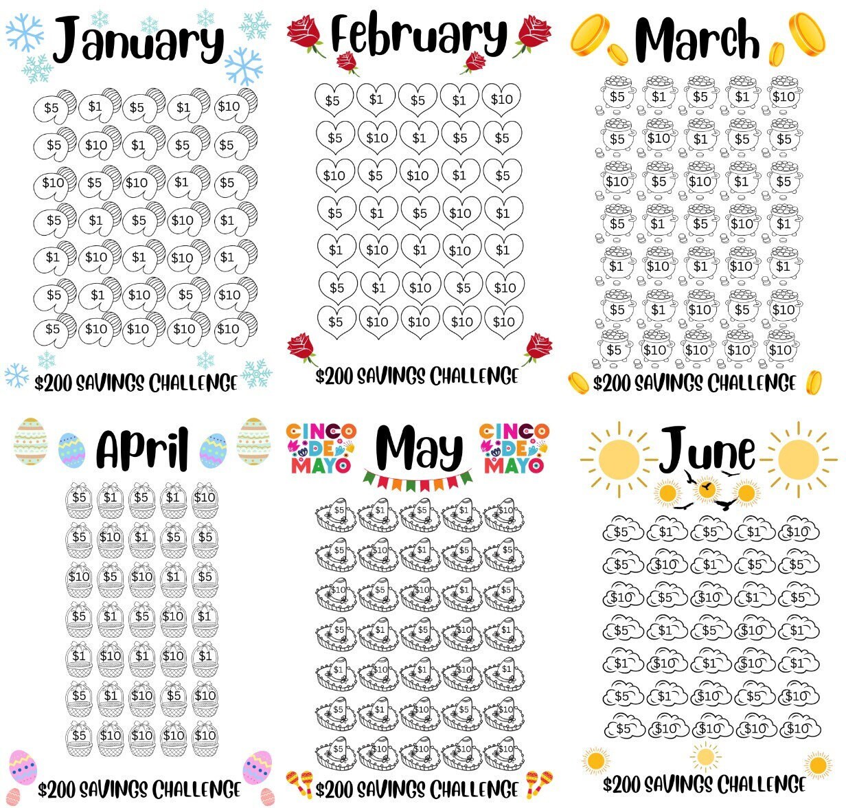 200 Dollar | Monthly Savings Challenge Printable Tracker Files | Budget ...